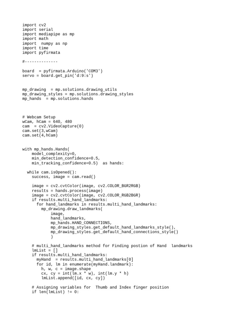 Hand Detector and Servo Control | PDF