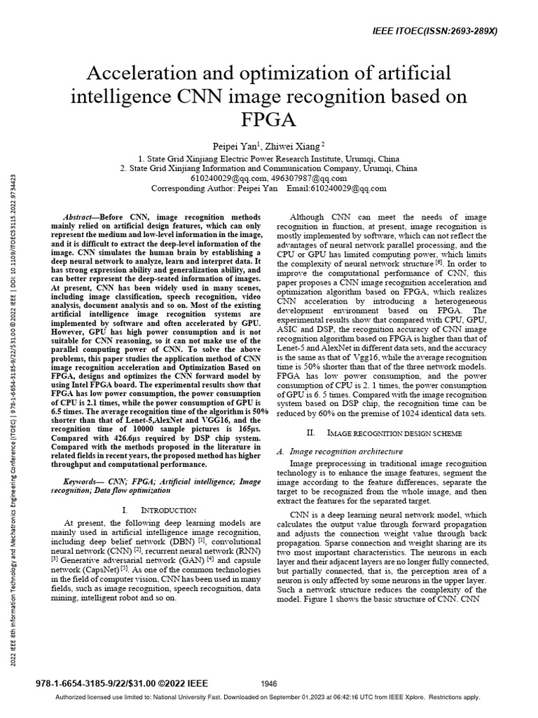 Acceleration and Optimization of Artificial Intelligence CNN Image Recognition Based On F | PDF ...