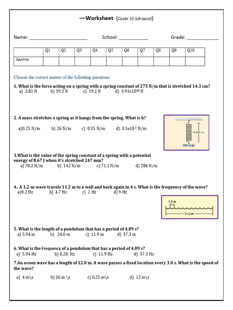 Worksheet 1 | PDF | Waves | Wavelength