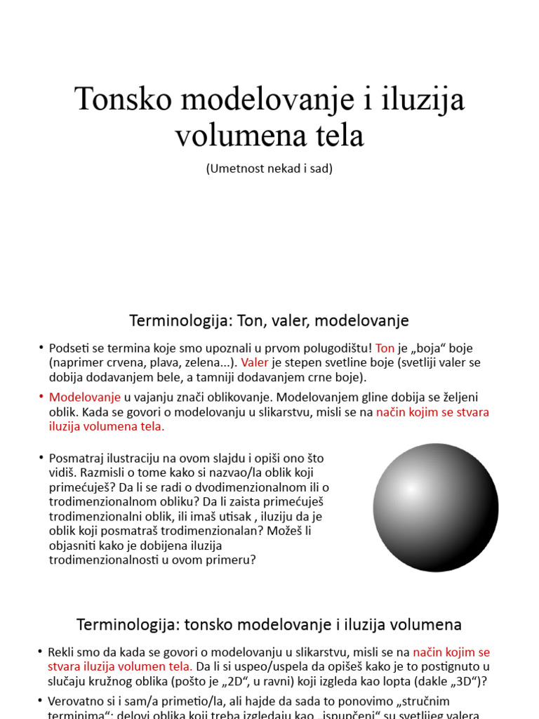 6-18-19 Tonsko Modelovanje I Iluzija Volumena Tela | PDF