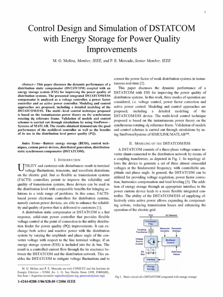 Dstatcom Bess Pdf Power Inverter Electric Power Distribution