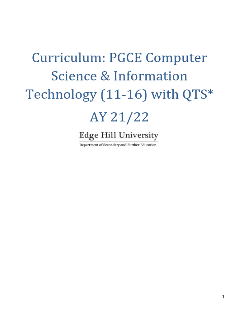 PGCE Computer Science ITE Curriculum | PDF | Educational Assessment ...