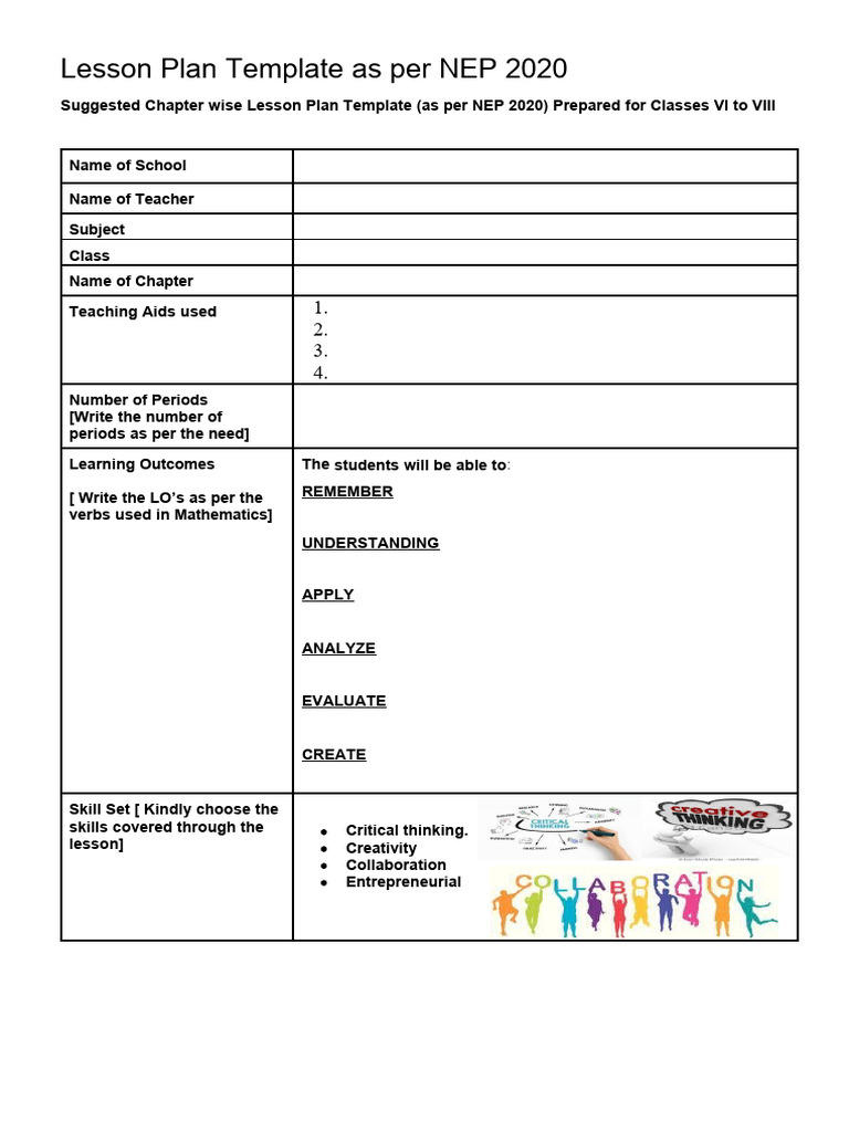 Lesson Plan Template As Per NEP 2020-2 | PDF | Lesson Plan | Learning