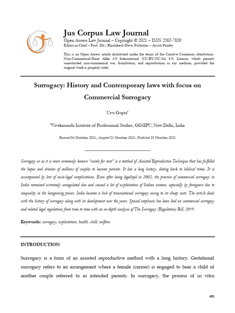 Urvi Gupta | PDF | Surrogacy | In Vitro Fertilisation