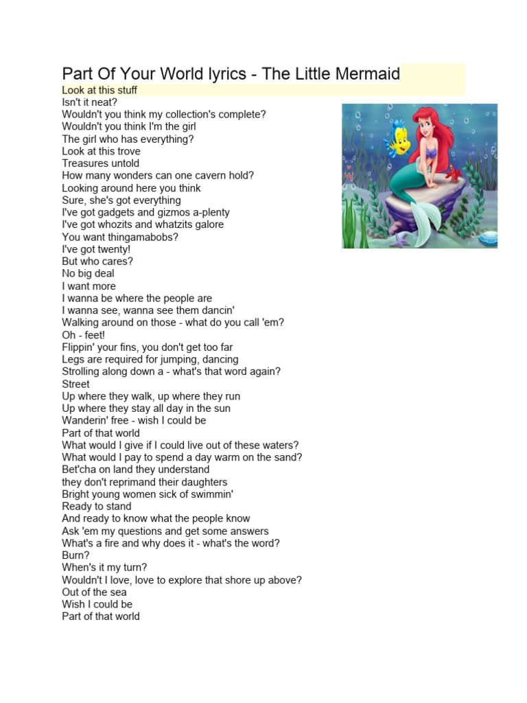 Part of Your World Lyrics | PDF