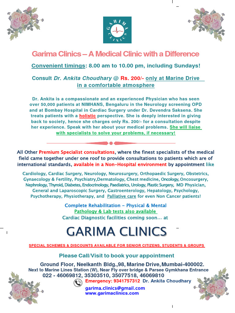 Garima Clinics Flyer August 3, 2023 | PDF | Neurosurgery | Neurology