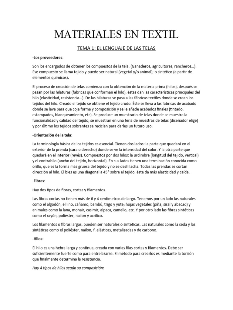 Materiales en Textil | PDF | Fibra sintética | Algodón