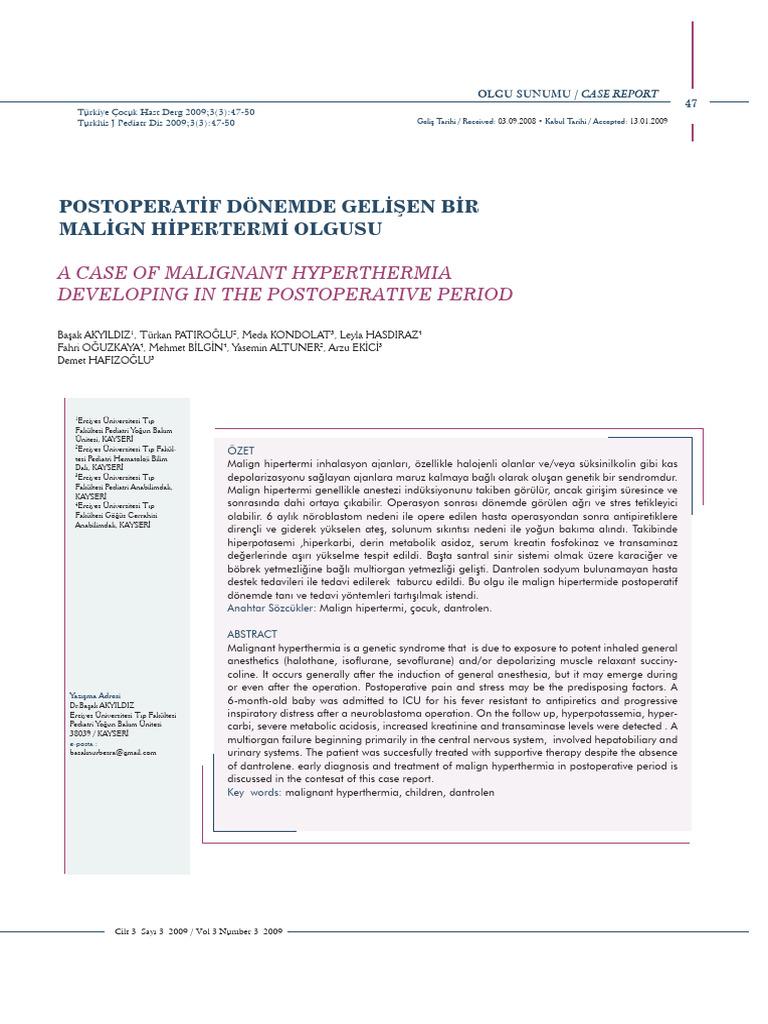 Postoperatif D - Nemde Geli - en Bir Malign Hipertermi Olgusu (#550618 ...