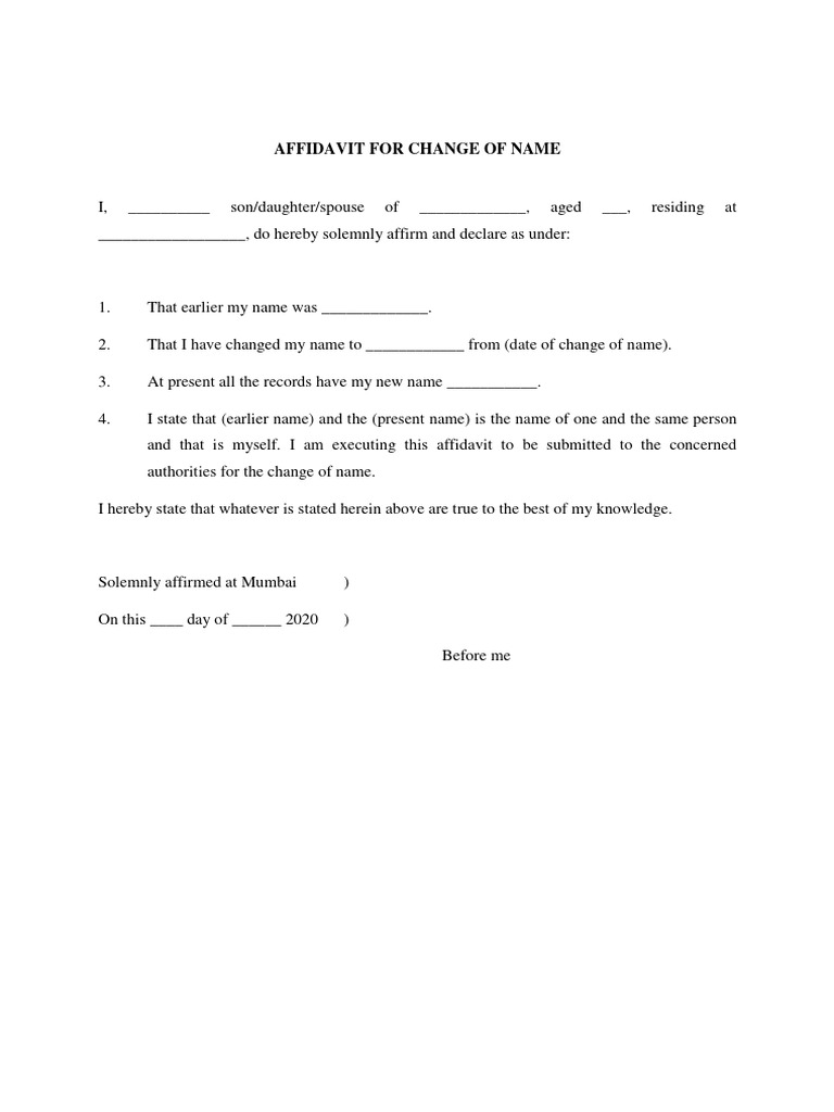 Affidavit For Name Change | PDF