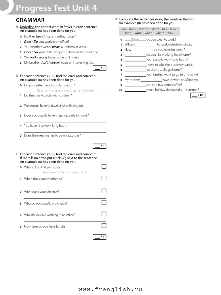 Language Hub Elementary Progress Tests U04 | PDF | Workweek And Weekend