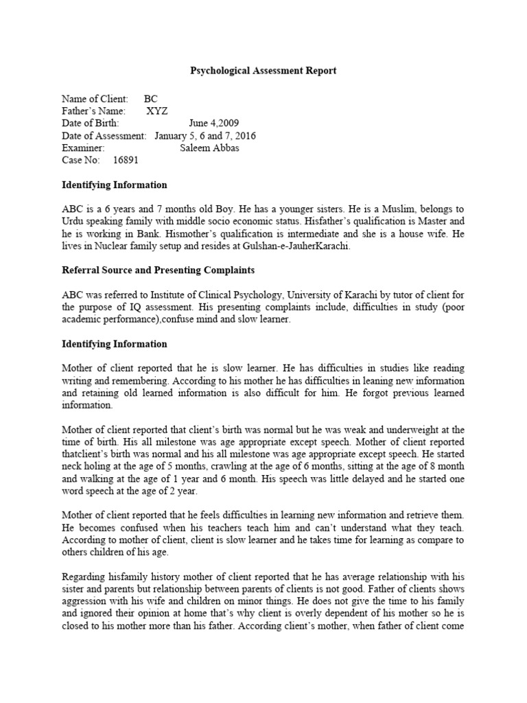 Child Case Sample | PDF | Intelligence Quotient | Psychology