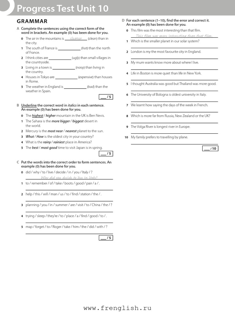 Language Hub Elementary Progress Tests U10 | PDF | Linguistics