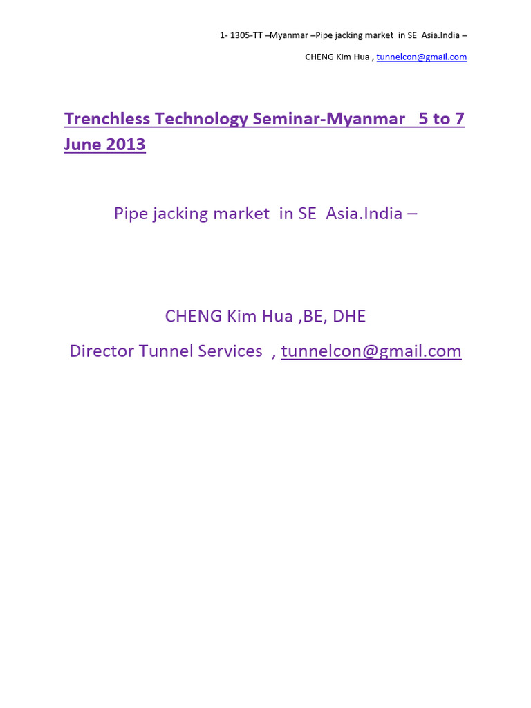 1305-Asean Trenchless Technology Seminar - Cheng Kim Hua Qpcheng at Gmail - Com Pipe Jacking ...