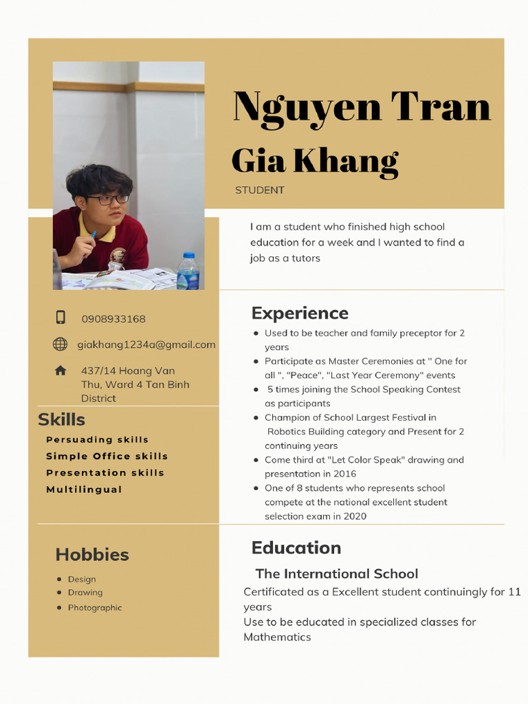 CV NguyenTranGiaKhang TI1 | PDF