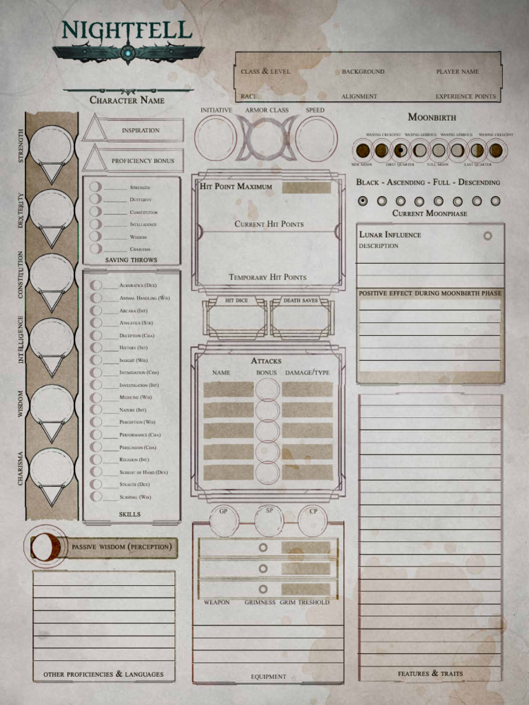 Nightfell Character Sheet Eng Edit Me | PDF