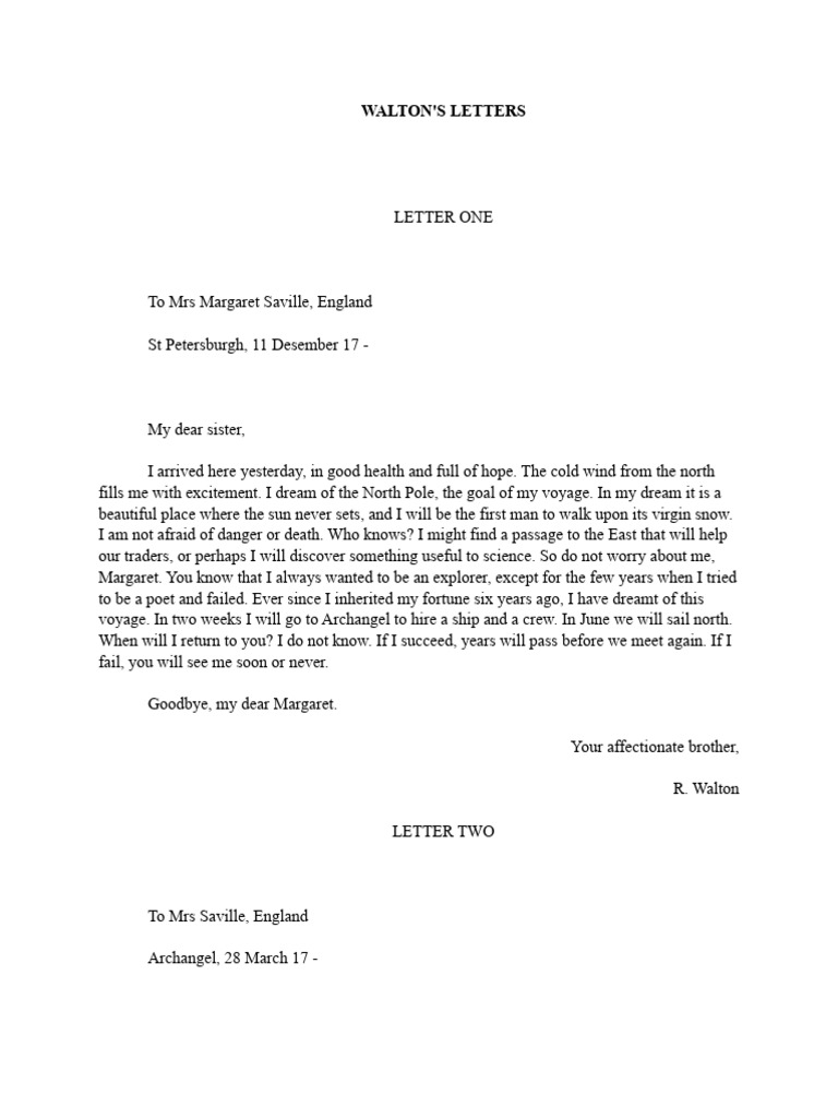 Walton's Letters: Journey to the North | PDF | Frankenstein