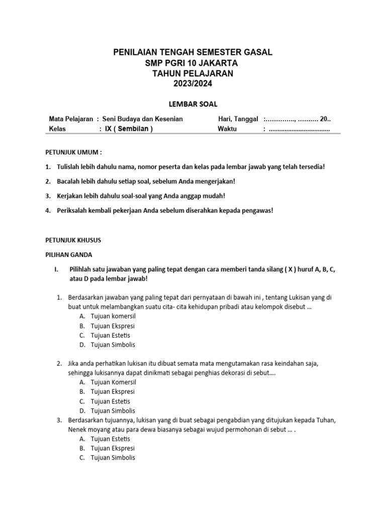 Soal Pts SBK Kelas 9 | PDF
