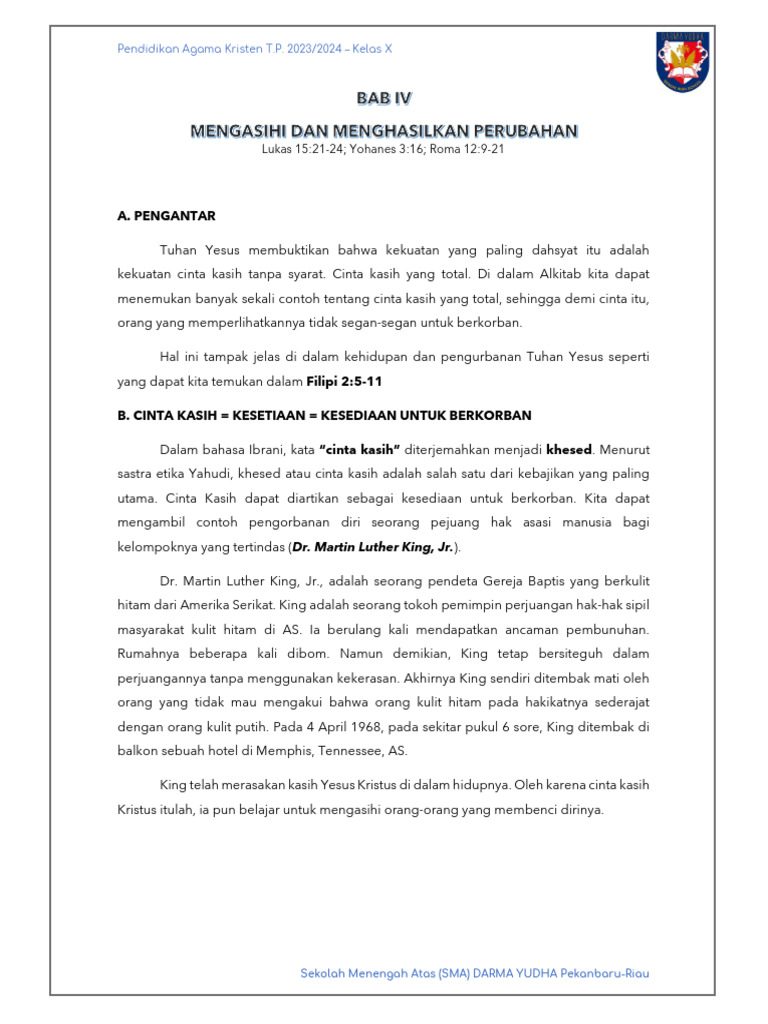 Materi BAB IV-Kelas X-Mengasihi Dan Menghasilkan Perubahan | PDF