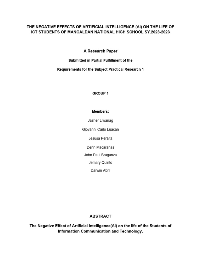 Submitted in Partial Fulfillment of The Requirements For The Subject Practical Research 1 | PDF ...