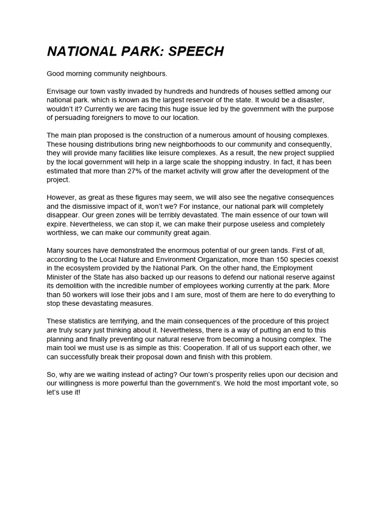 Speech National Park | PDF