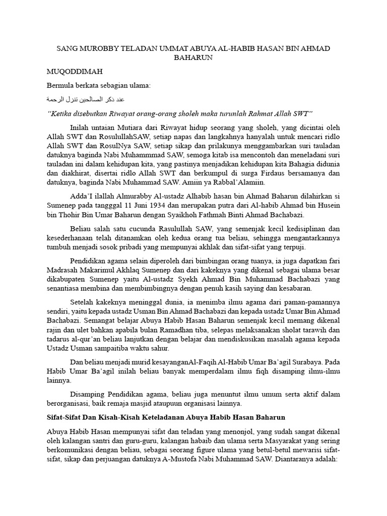 Biografi Singkat Abuya Hasan Baharun | PDF