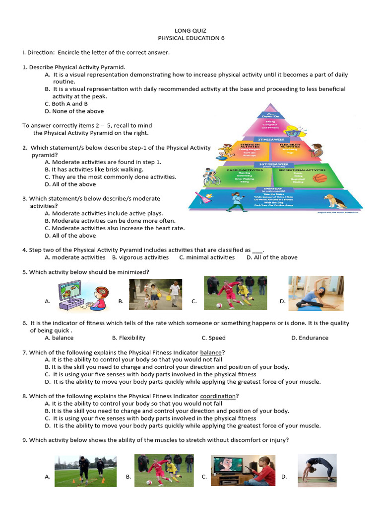 LONG QUIZ IN PHYSICAL EDUCATION 6 | PDF | Physical Fitness | Skeletal ...