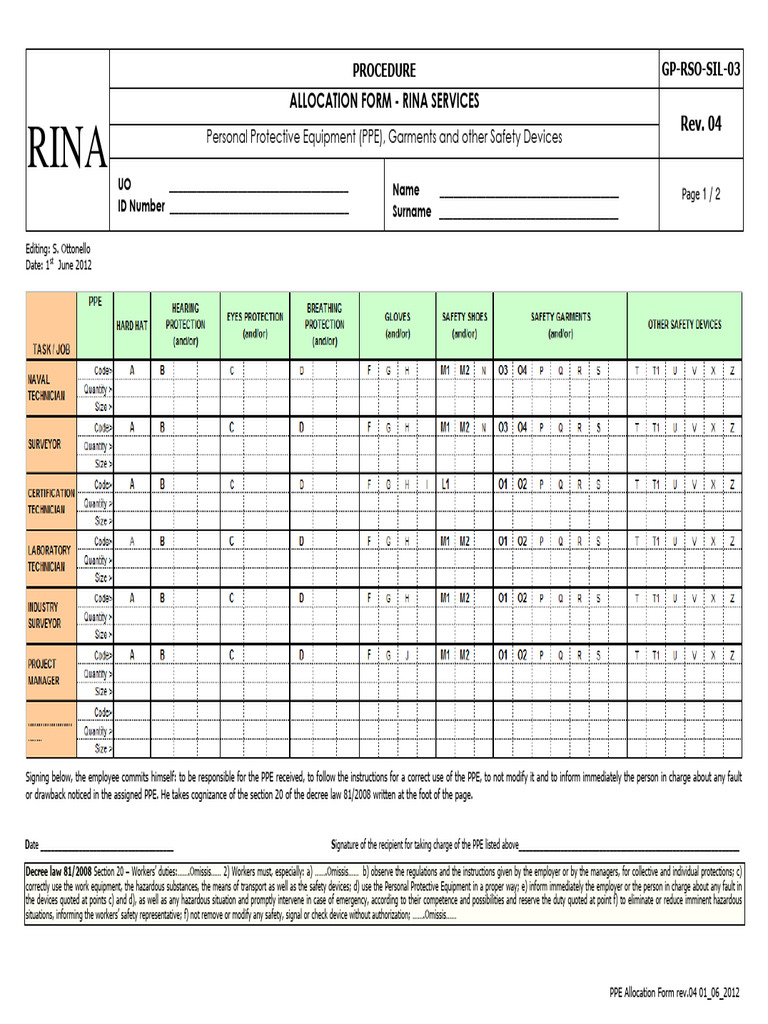 GP-RSO-SIL-03 - PPE Allocation Form & Instruction - Rev 04-01-06-12 ...