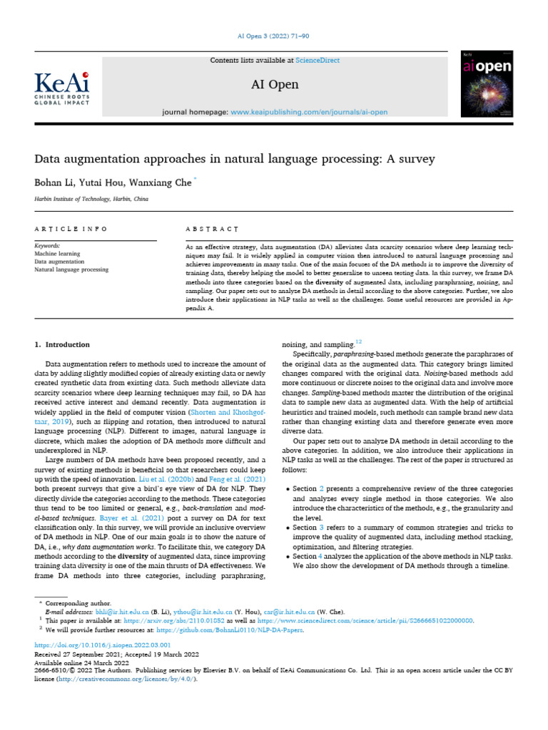 Data Augmentation Approaches In Natural Language Processing A Survey Pdf Parsing Applied