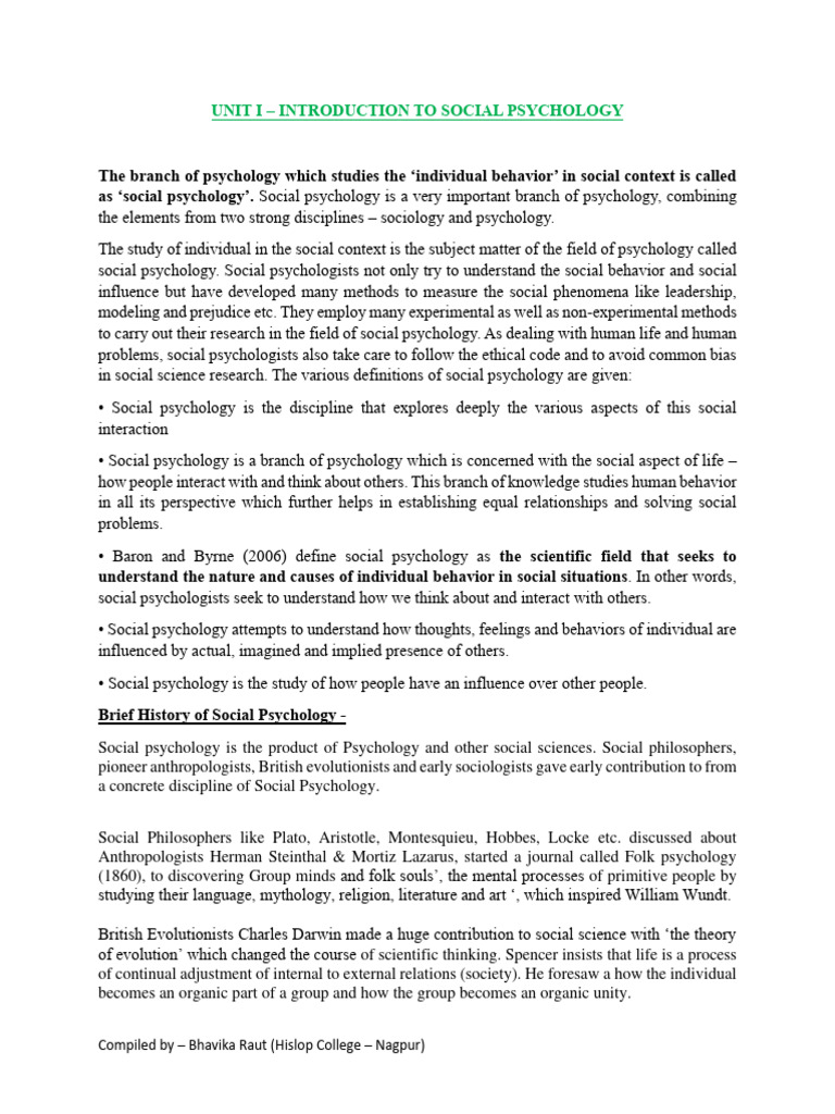 Unit 1 & 2 - Social Psychology | PDF