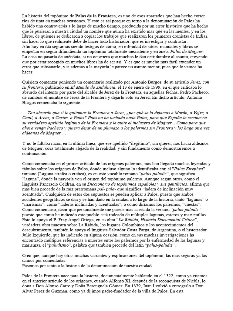 Topónimo de Palos de La Frontera, Parte I | PDF