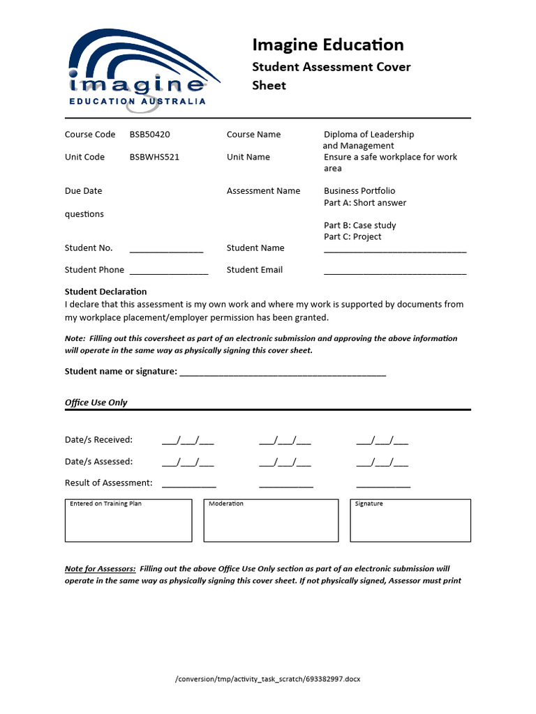 BSBWHS521 Student Assessment v1.1 | PDF