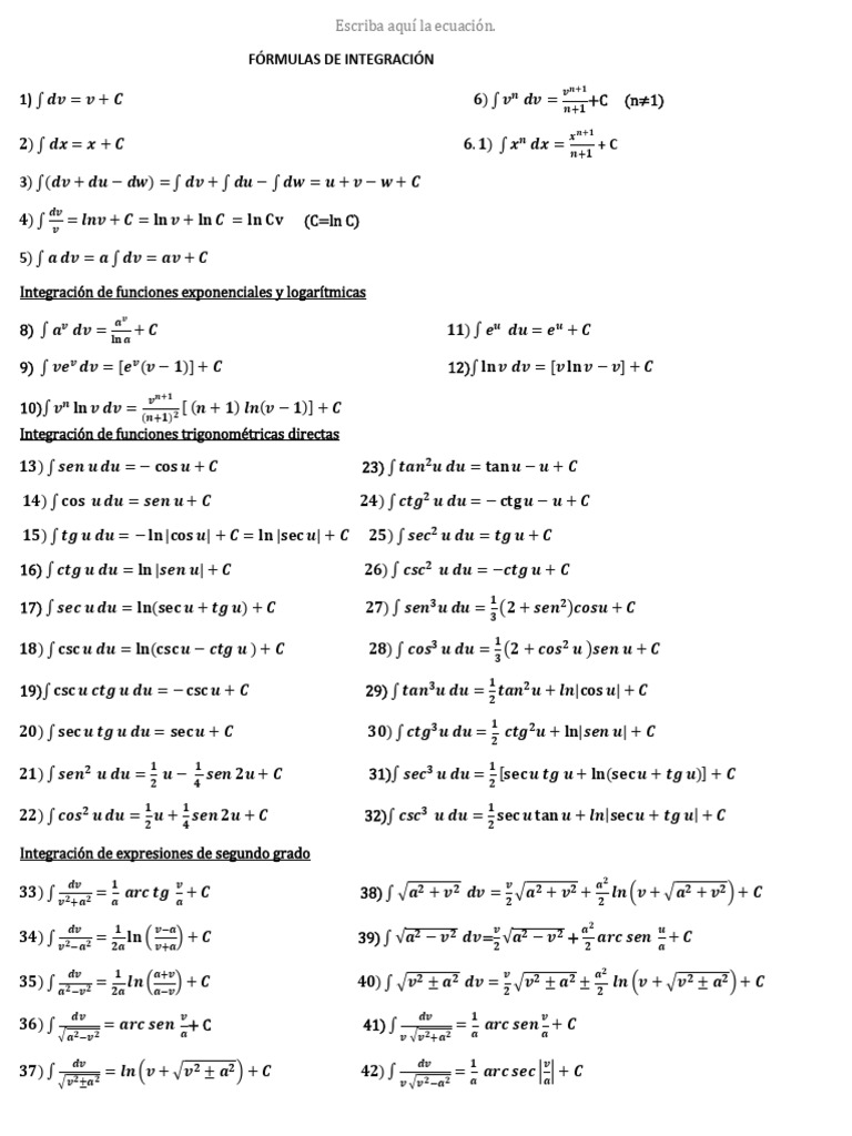 Formulario Ecuaciones | PDF