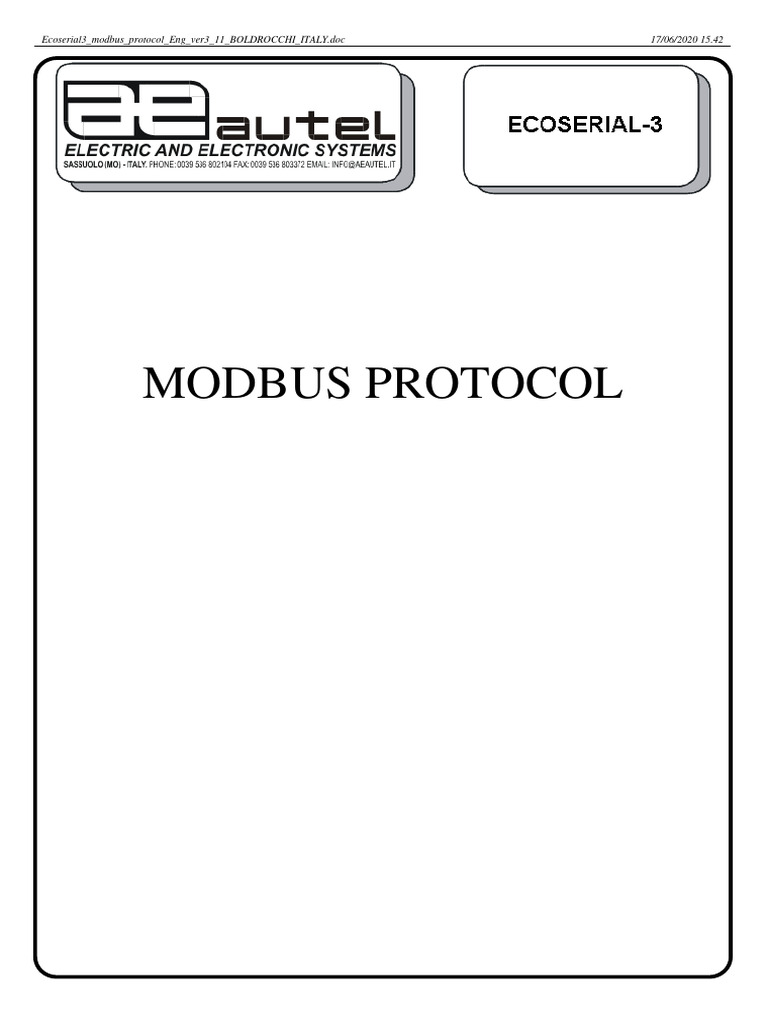 Ecoserial3 - Modbus - Protocol - Eng - Ver3 - 11 - BOLDROCCHI - ITALY BF | PDF | Information And ...