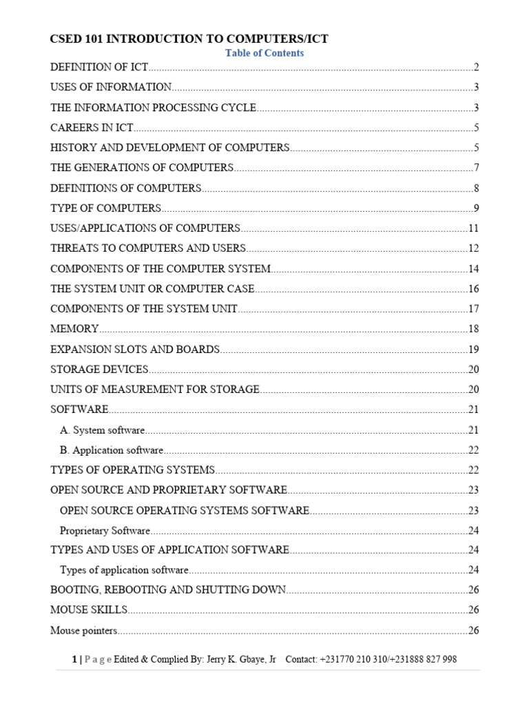 Introduction to Computers and ICT | PDF | Computers