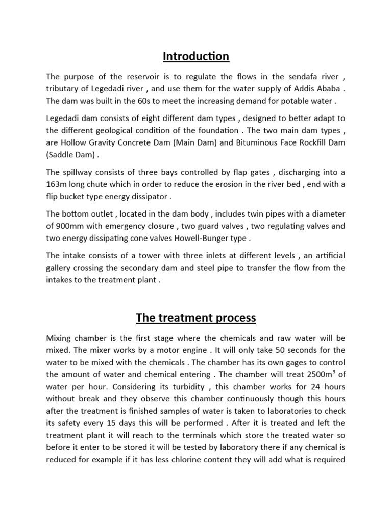 Water Treatment Report | PDF | Dam | Spillway