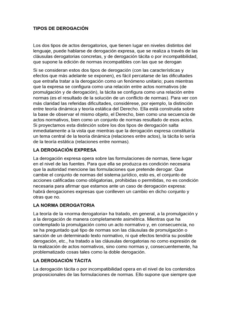 TIPOS DE DEROGACIÓN | PDF | Justicia | Crimen y violencia
