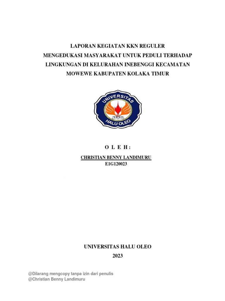 Laporan Kegiatan KKN Halu Oleo Di Kelurahan Inebenggi | PDF