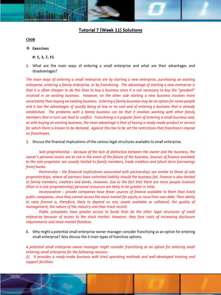 Tutorial 7 Solutions | PDF | Franchising | Sole Proprietorship