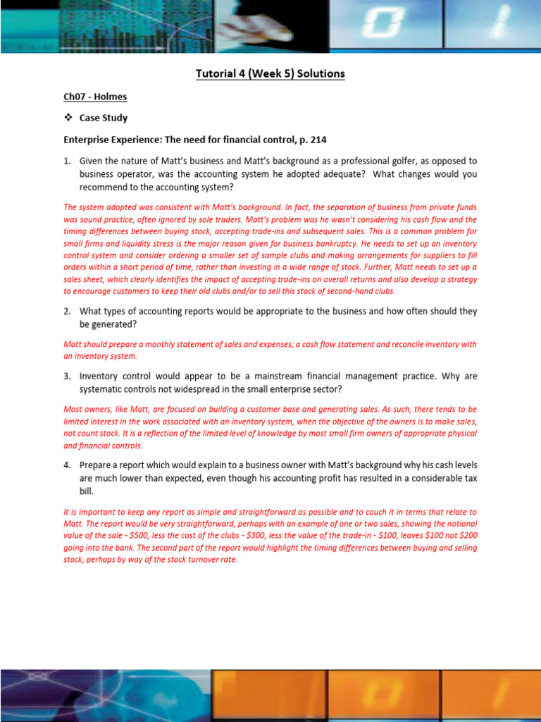 Tutorial 4 Solutions | PDF | Inventory | Stocks