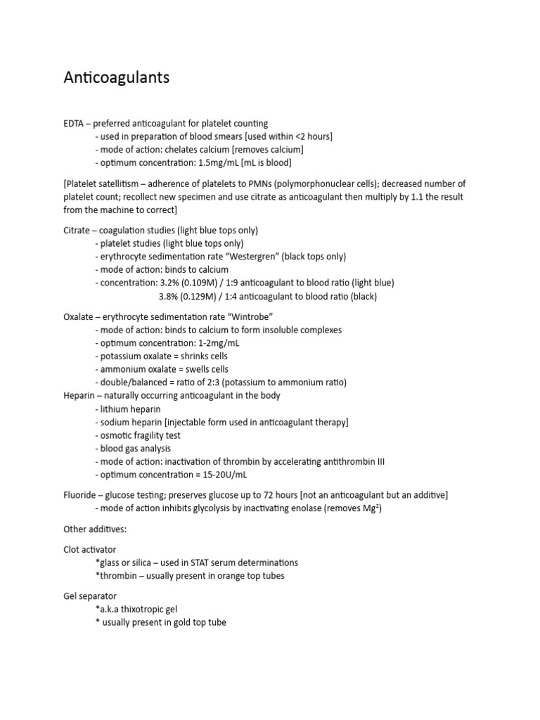 Anticoagulant Types and Uses Guide | PDF