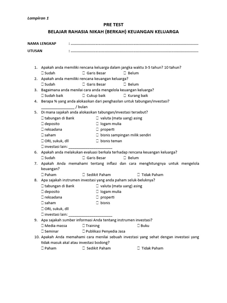 Pre Post Test PDF