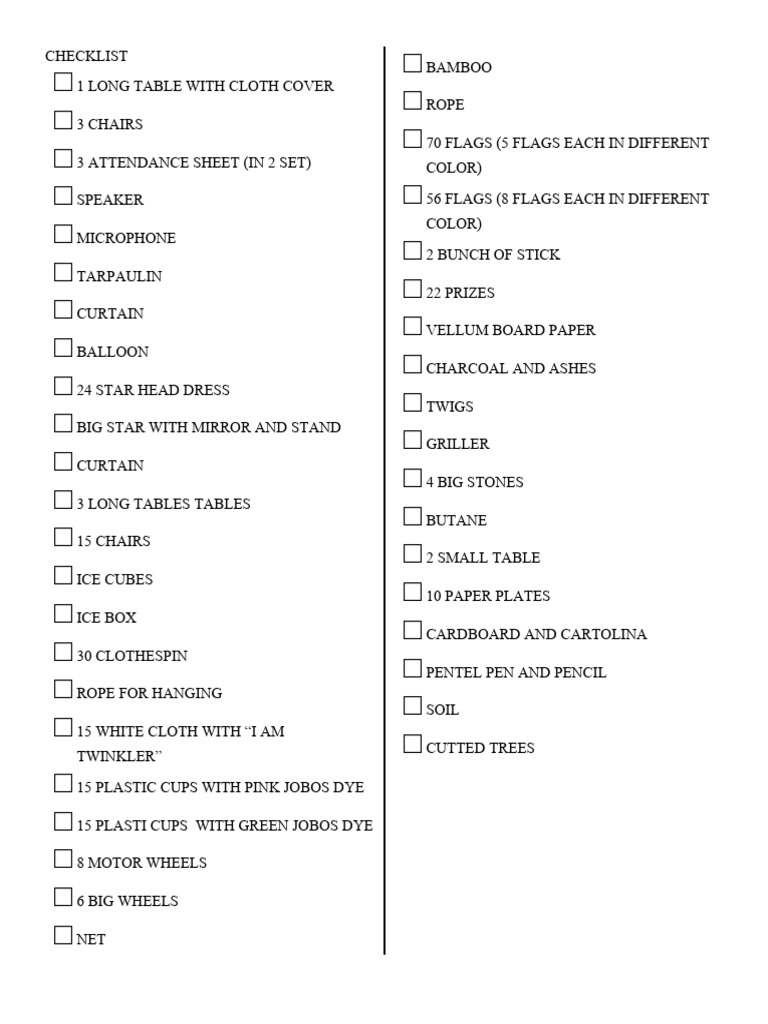 GSP Packing Checklist for Event Setup | PDF