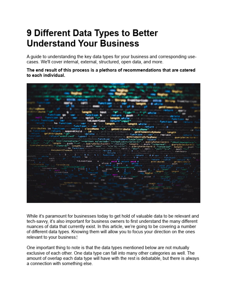 9 Different Data Types to Better Understand Your Business | PDF | Data ...