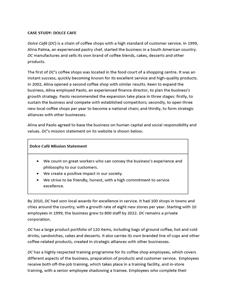 Case Study Dolce Cafe PDF Franchising Corporate Social