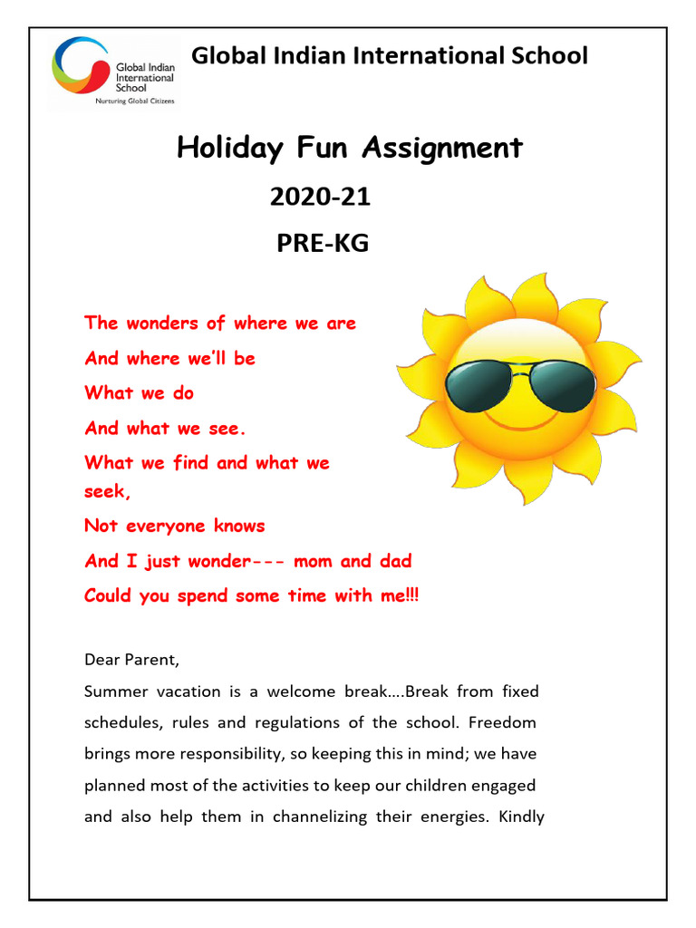 Pre KG Holiday Fun 2020-21 | PDF