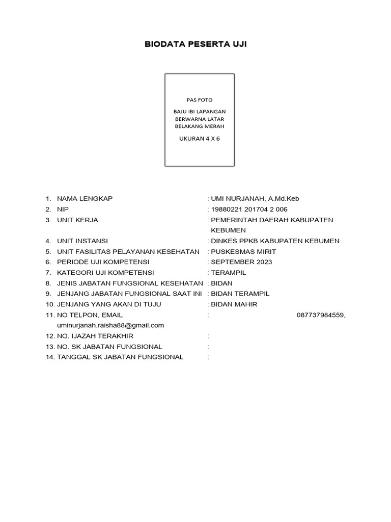 1. Biodata Peserta Uji(1) | PDF