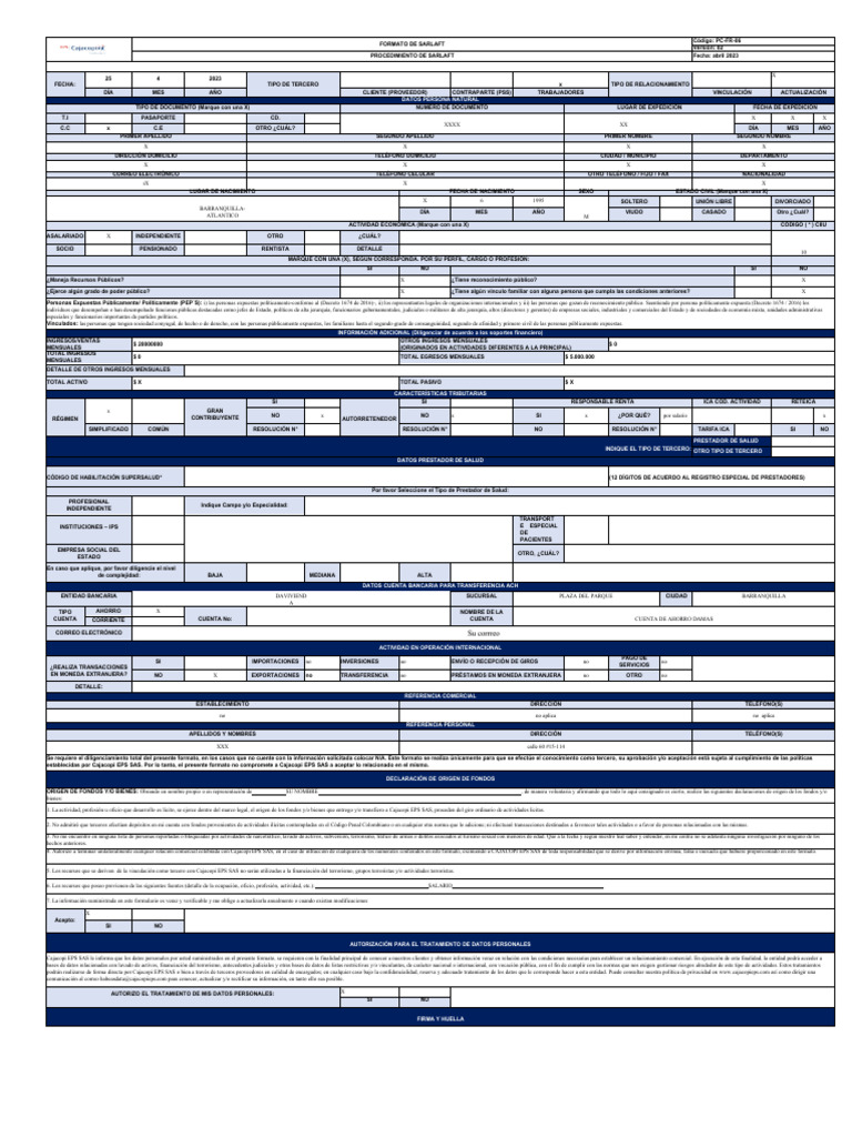 Formato Sarlaft Modelo | PDF | Bancos