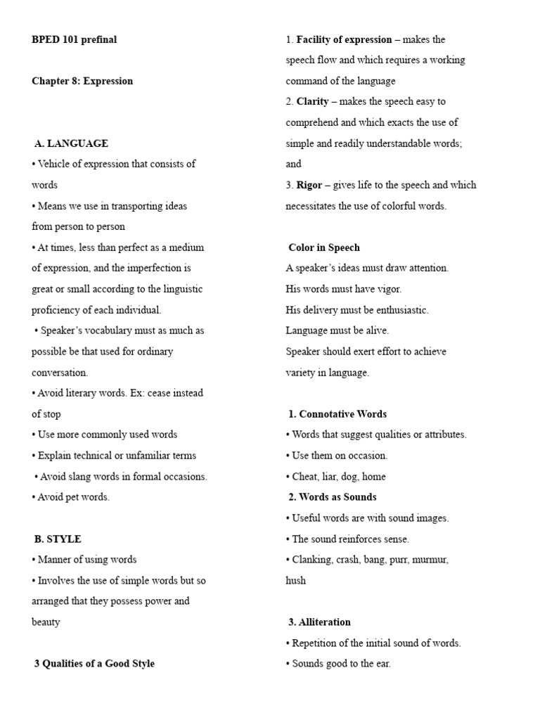 BPED 101 Prefinal | PDF | Speech | Cognitive Science