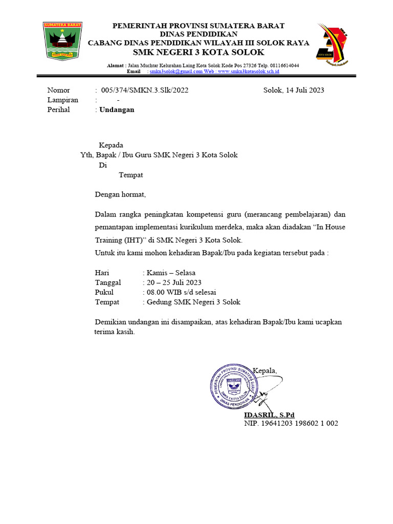 Surat Undangan IHT 2023 Utk Peserta | PDF