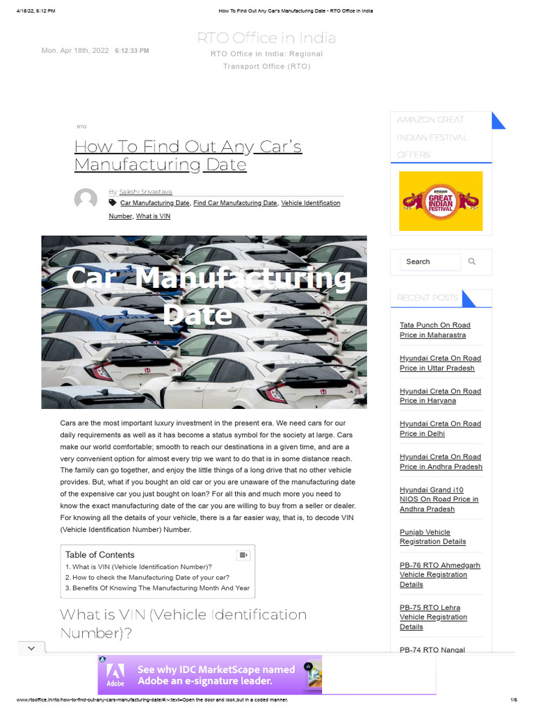 How To Find Out Any Car's Manufacturing Date - RTO Office in India ...